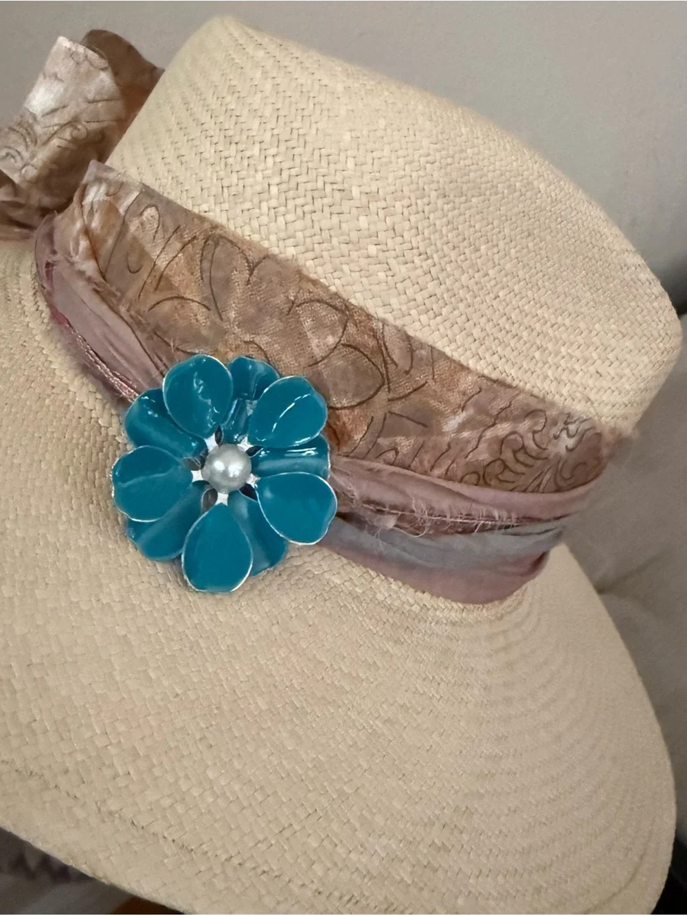Jewelry | Vintage Teal Enamel Flower Brooch With Pearl Center | Poshmark